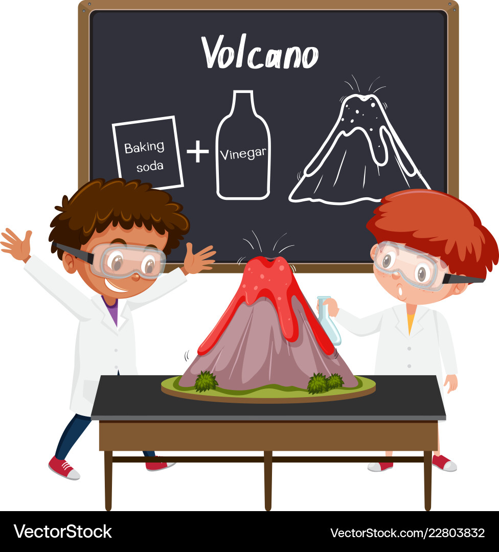 Student volcano science experiment Royalty Free Vector Image