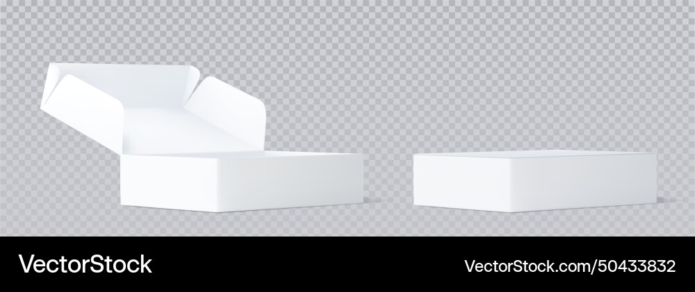 White closed and open cardboard box mockup Vector Image