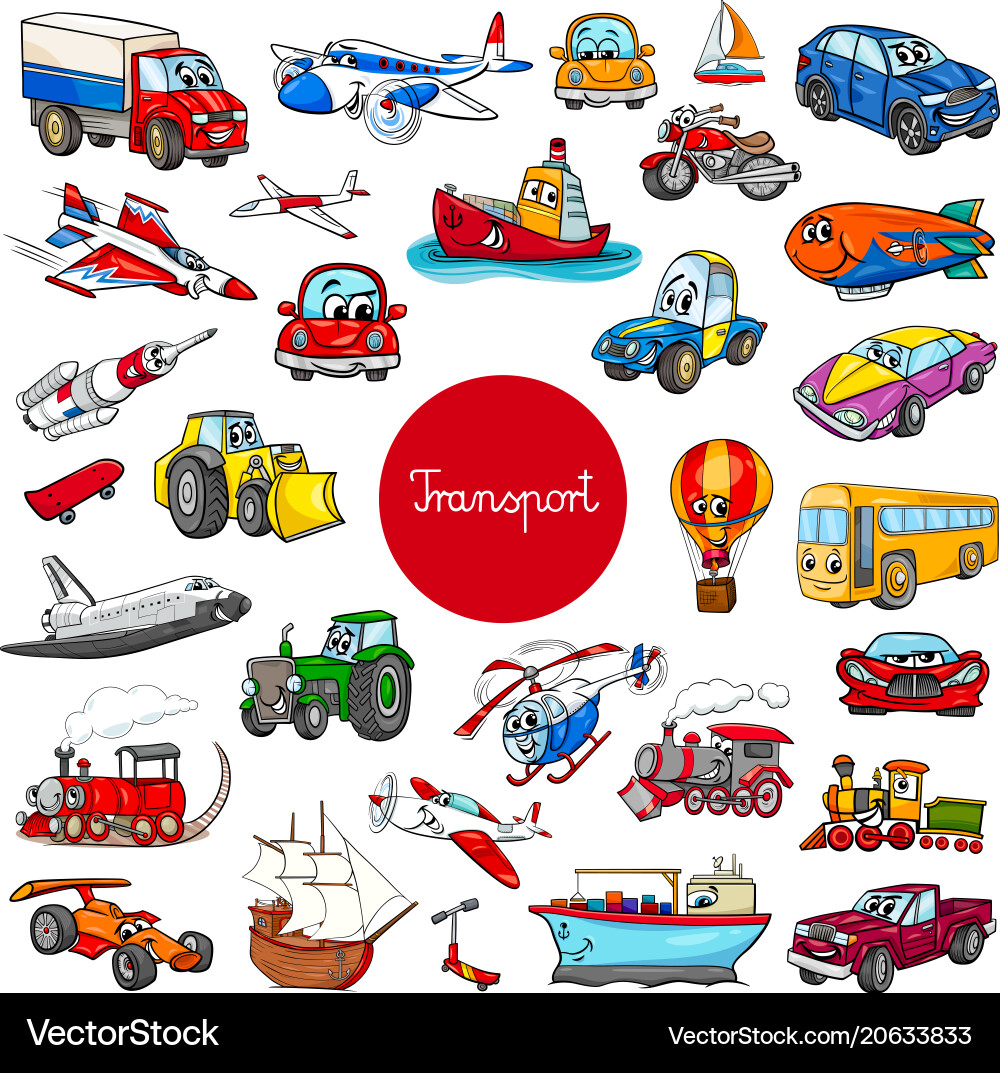 Cartoon transportation vehicle characters big set Vector Image