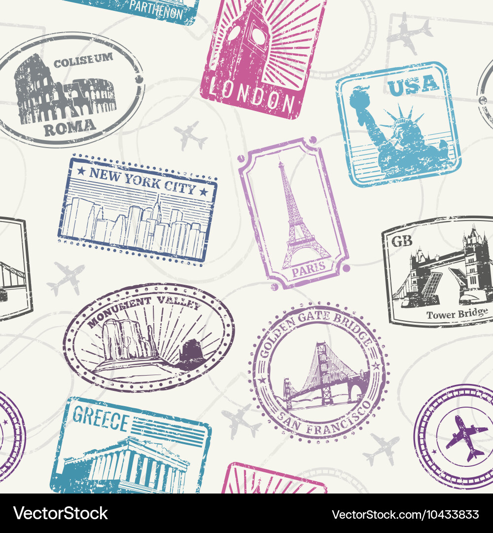 Famous world monuments and landmarks pattern Vector Image
