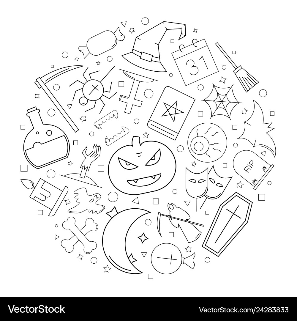 Halloween Line Art Circle Pattern Royalty Free Vector Image
