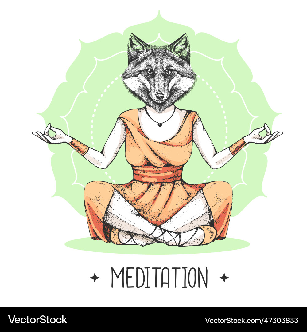Hipster animal fox meditating in lotus position Vector Image