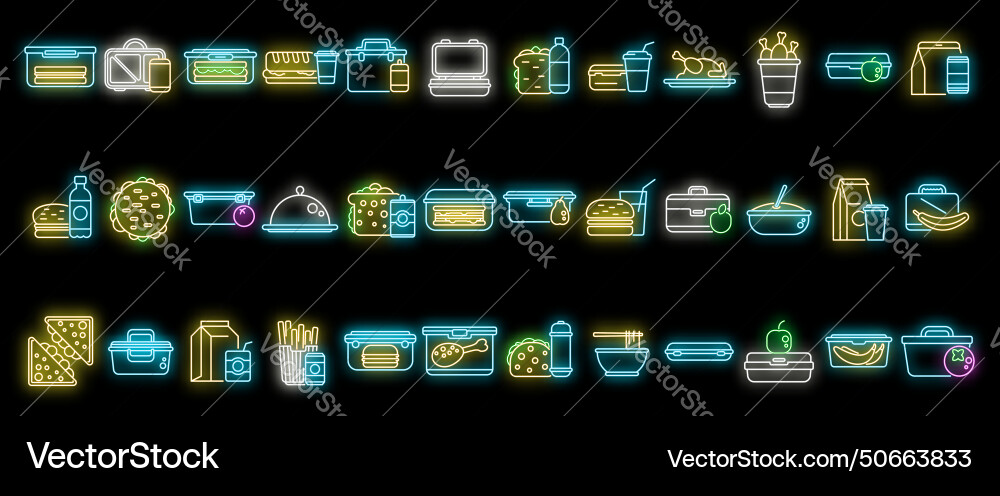 Lunch icons set neon Royalty Free Vector Image