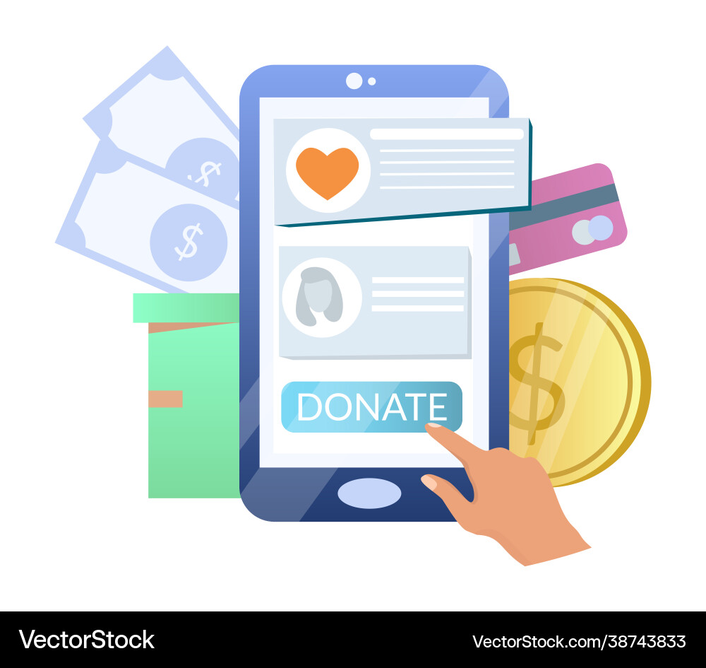 Online donation hand donating money using Vector Image