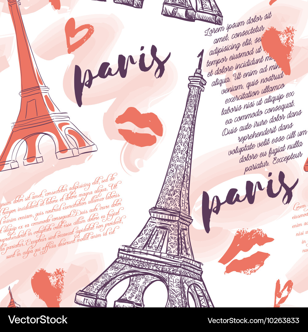 Paris pattern with eiffel tower kisses hearts Vector Image