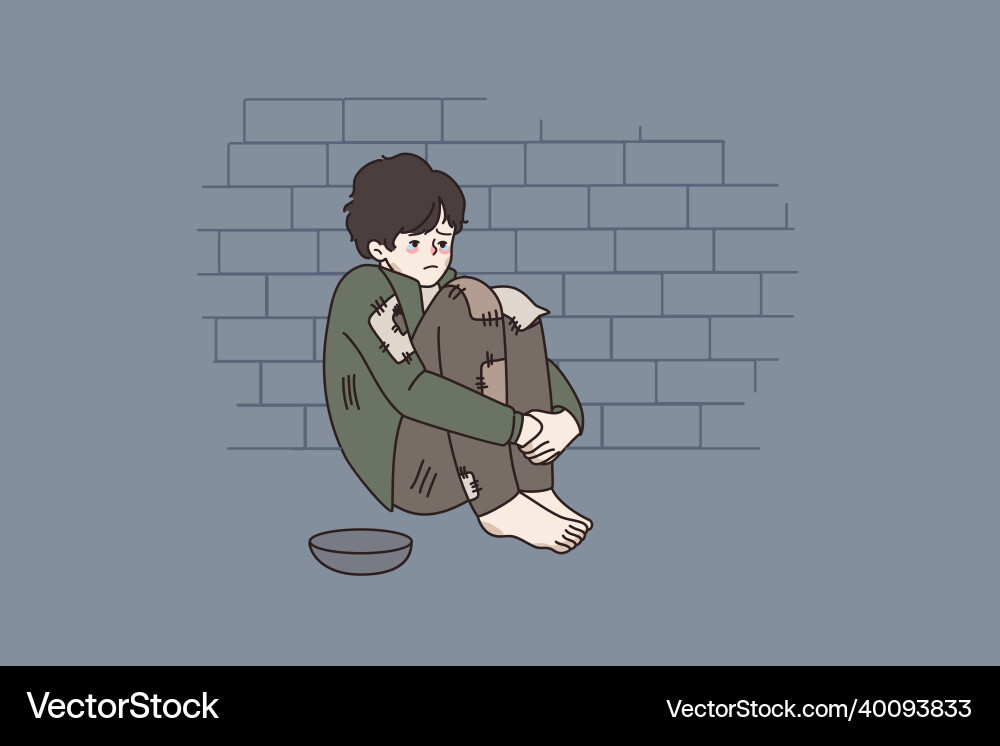 Poor homeless boy beg for help on street Vector Image