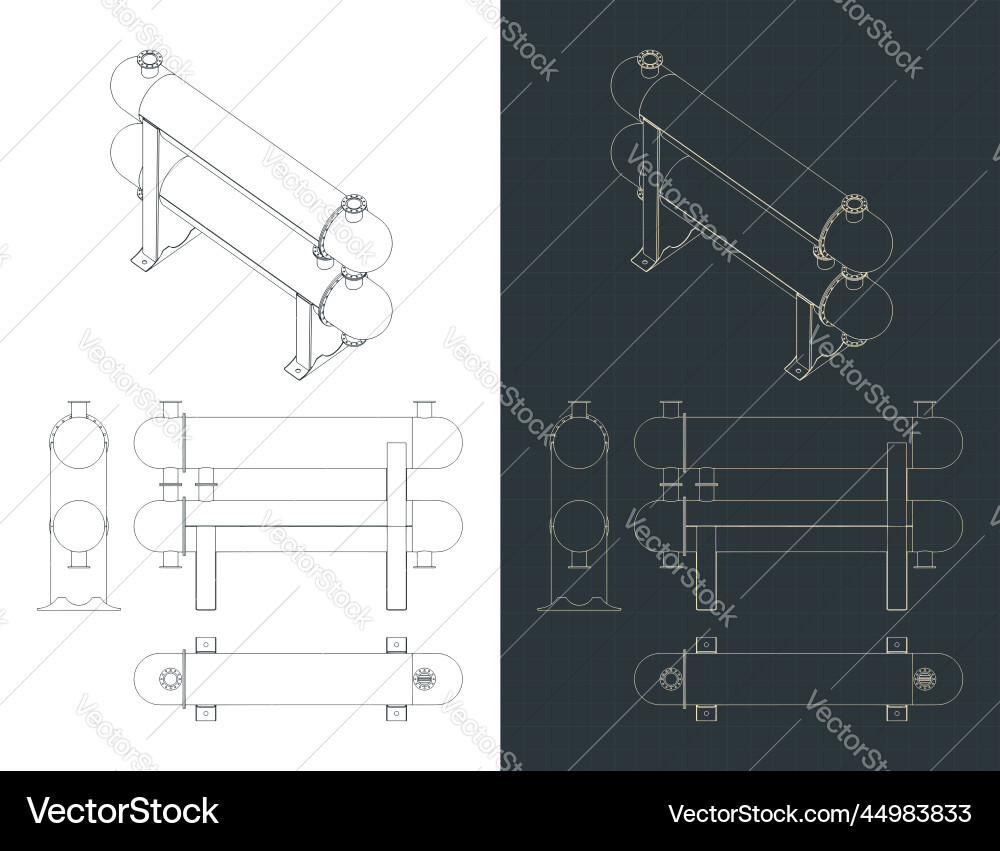 Shell and tube heat exchanger blueprints Vector Image