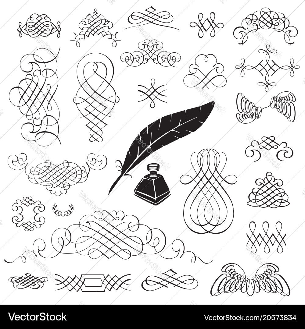 Calligraphic design elements set Royalty Free Vector Image