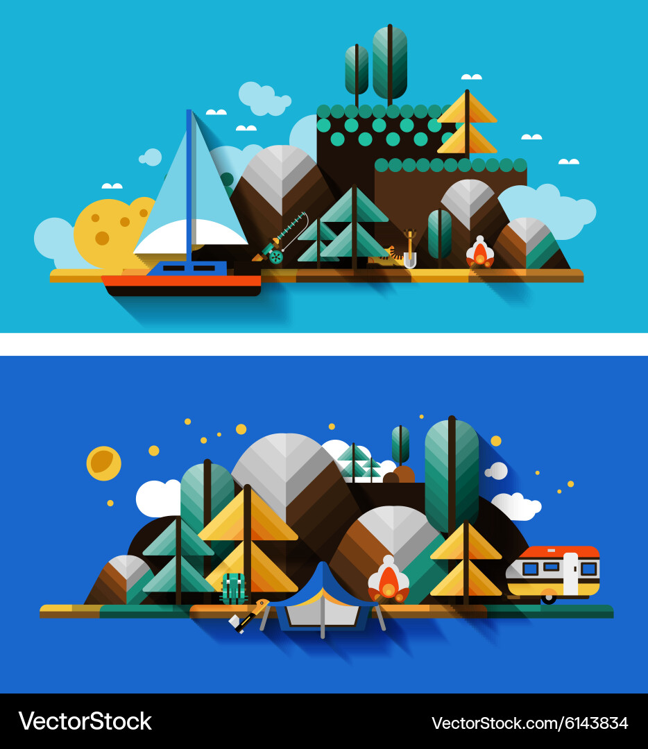 Camping landscapes set Royalty Free Vector Image