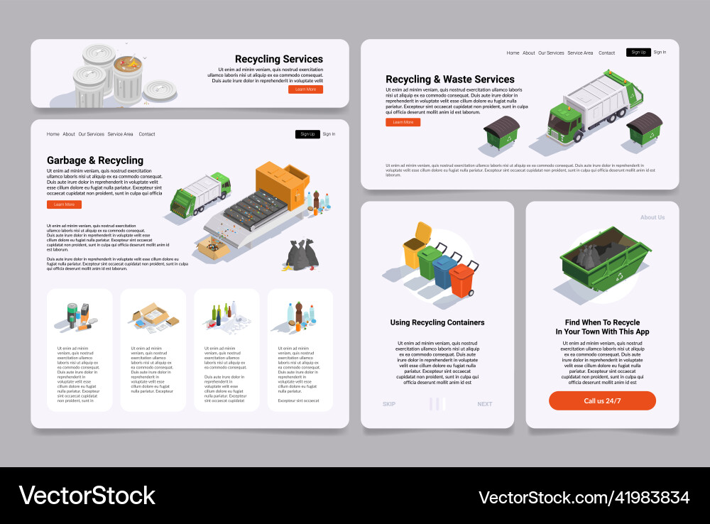 Collection recycling waste service landing page Vector Image