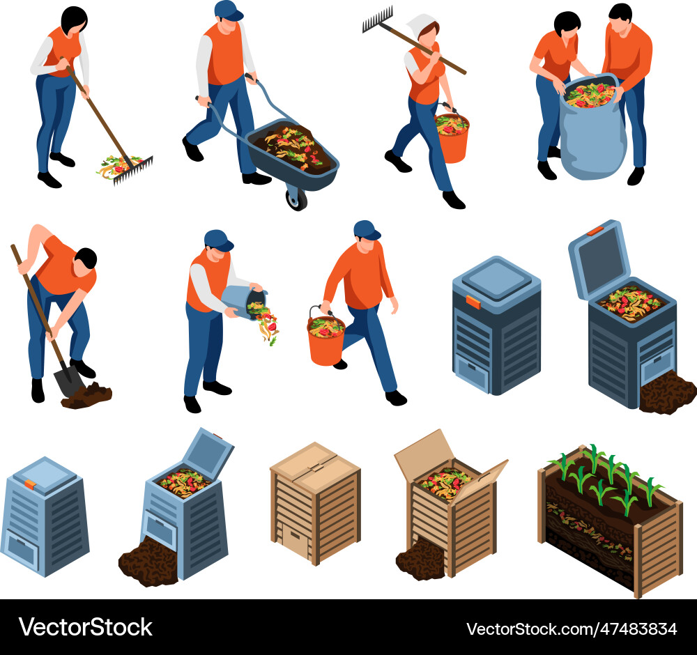 Compost isometric set Royalty Free Vector Image