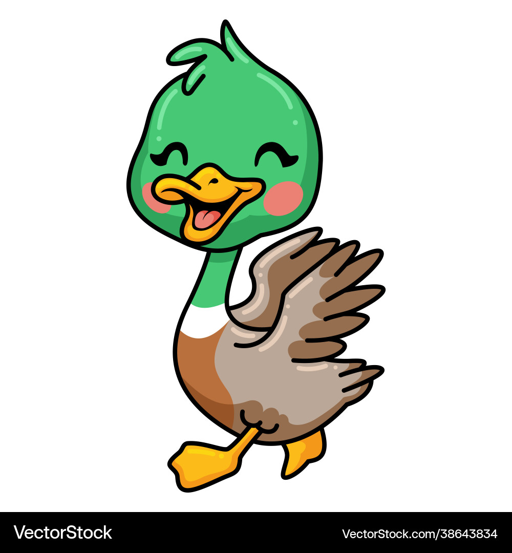 Cute happy little duck cartoon Royalty Free Vector Image