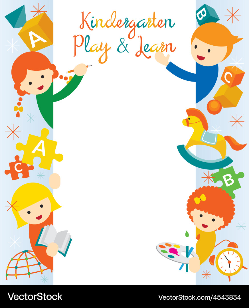 Kindergarten preschool kids border and frame Vector Image