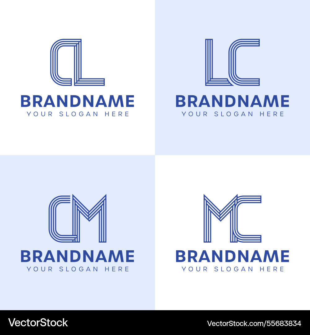 Letters cl lc cm mc monogram logo set Royalty Free Vector