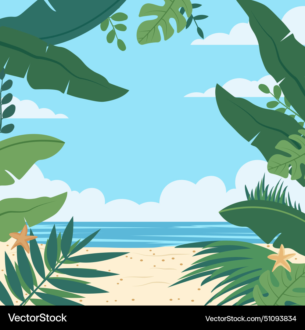 Summer beach frame background with tropical leaf Vector Image