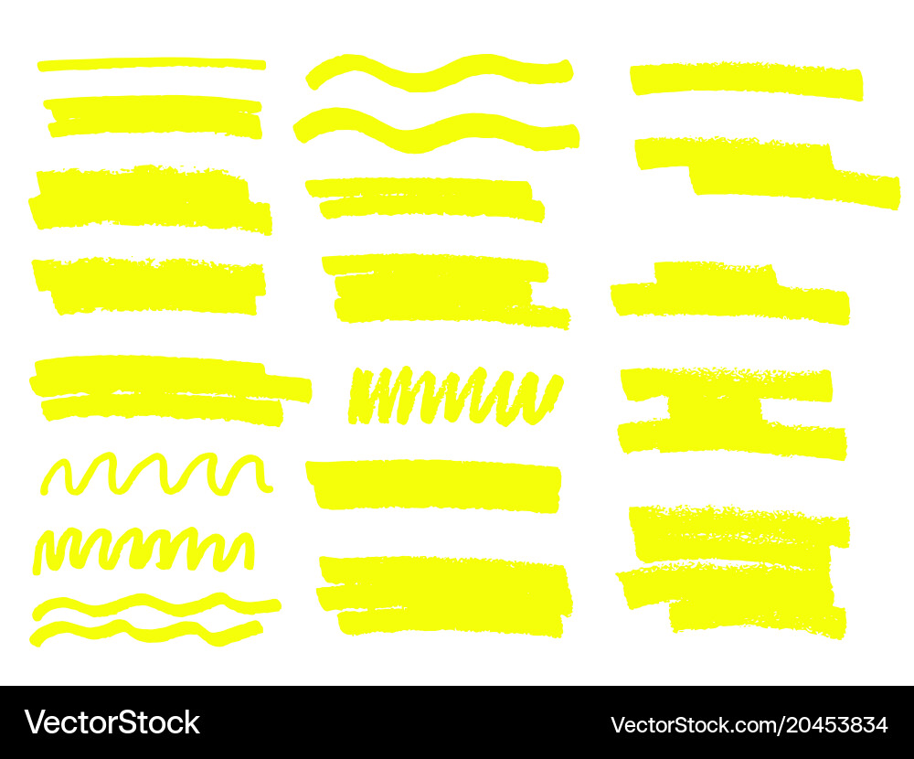 Yellow highlighter brush lines hand drawing Vector Image