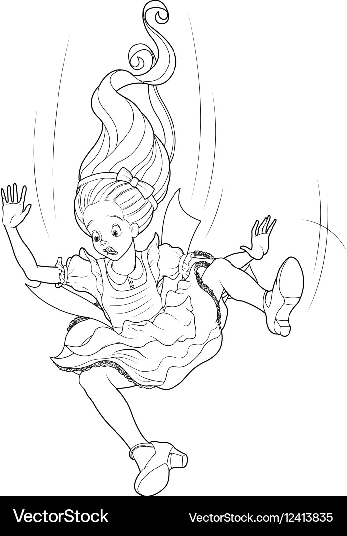 Falling alice coloring page Royalty Free Vector Image