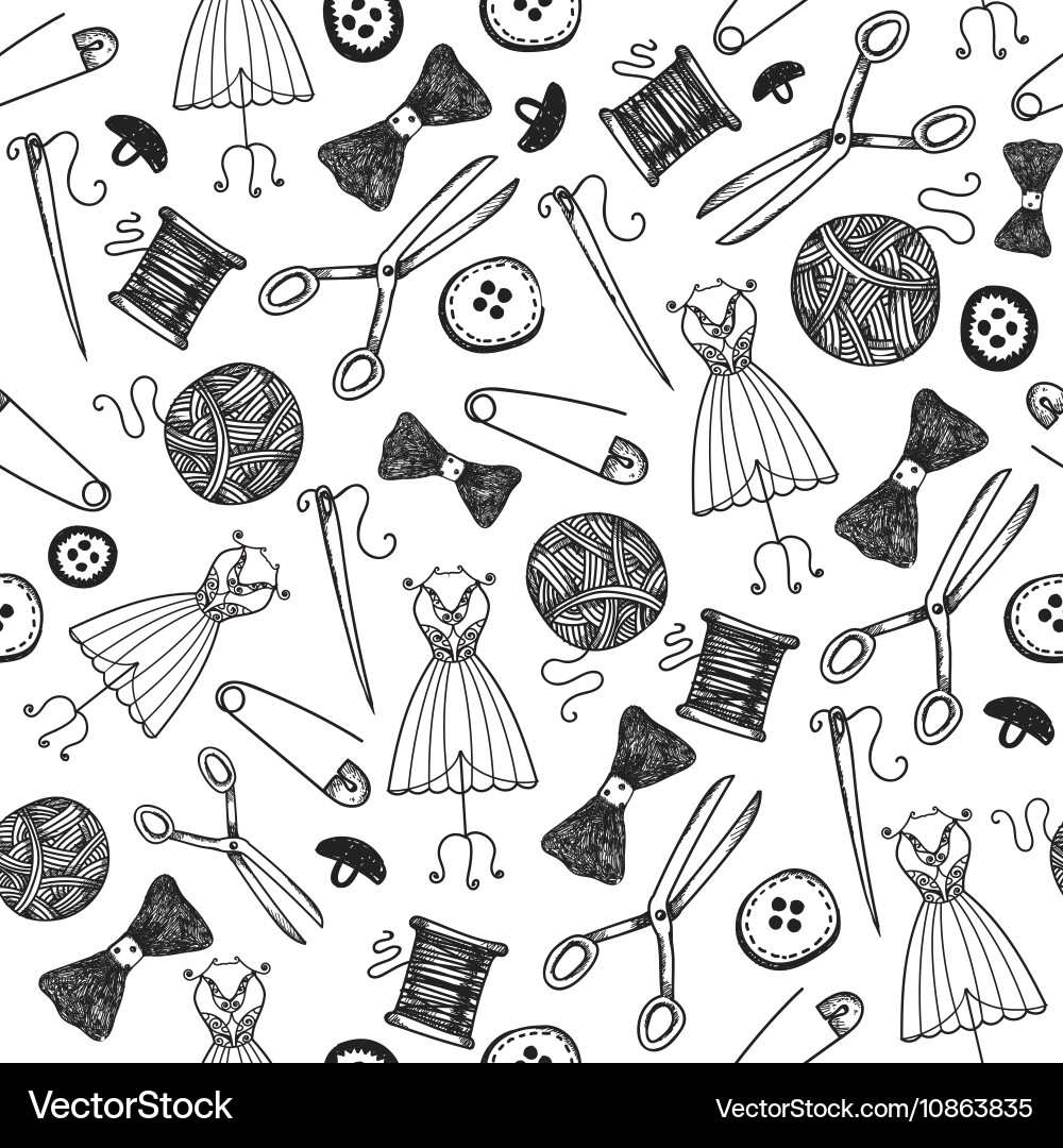 Hand Drawn Sewing Seamless Pattern Royalty Free Vector Image