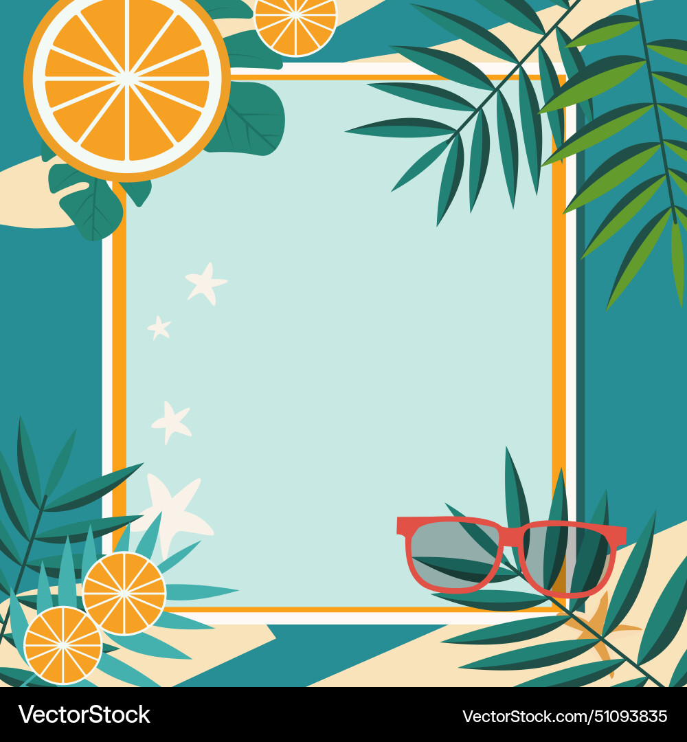 Summer line frame background with tropical leaf Vector Image