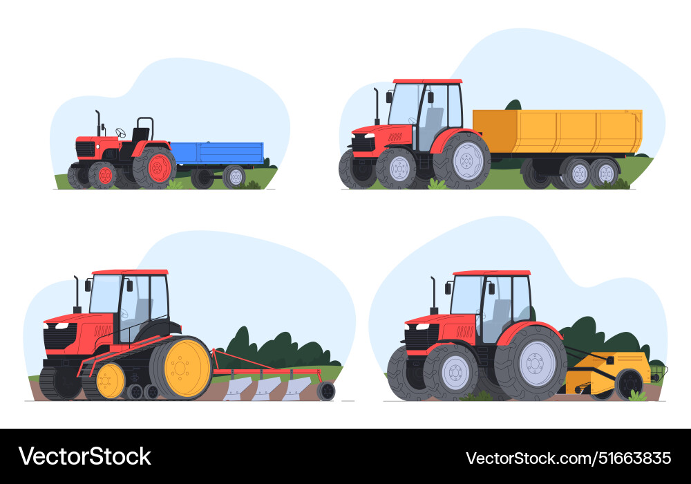 Tractors and their trailers tillage devices Vector Image