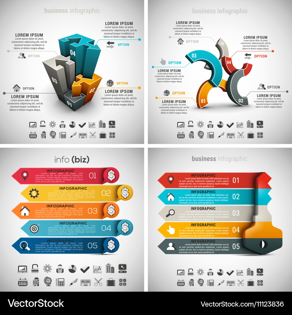 4 in 1 infographic bundle Royalty Free Vector Image