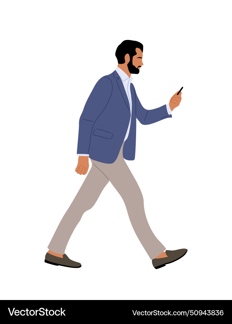 Business man walking side view holding phone Vector Image