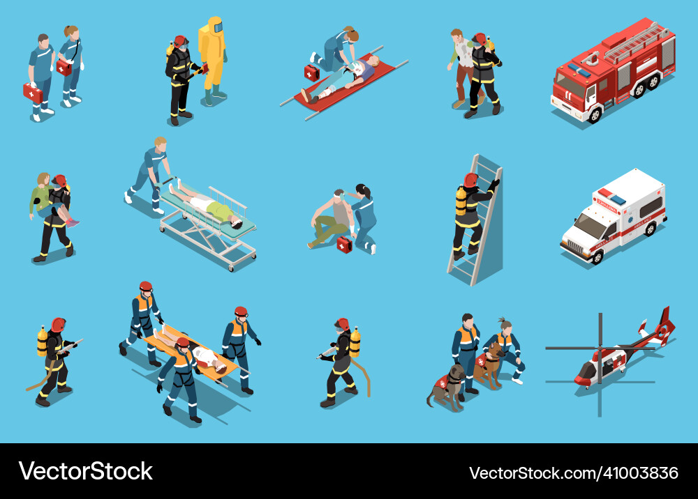 Emergency isometric set Royalty Free Vector Image