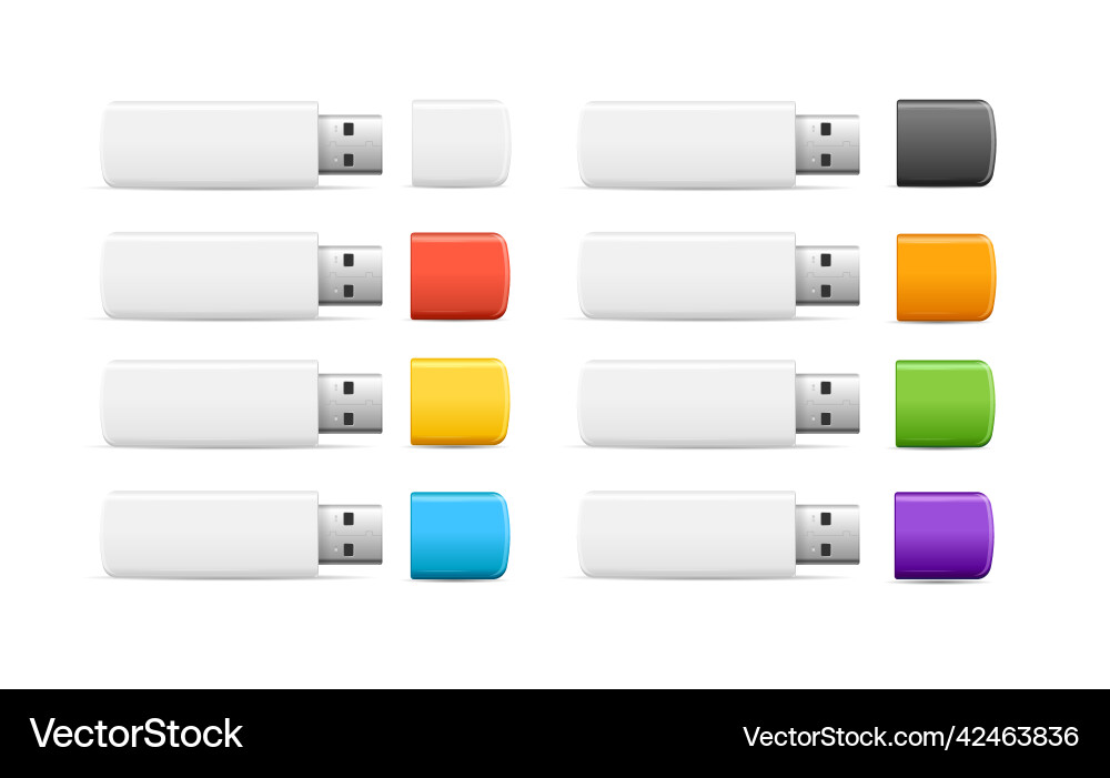 Realistic detailed 3d usb flash drive set Vector Image