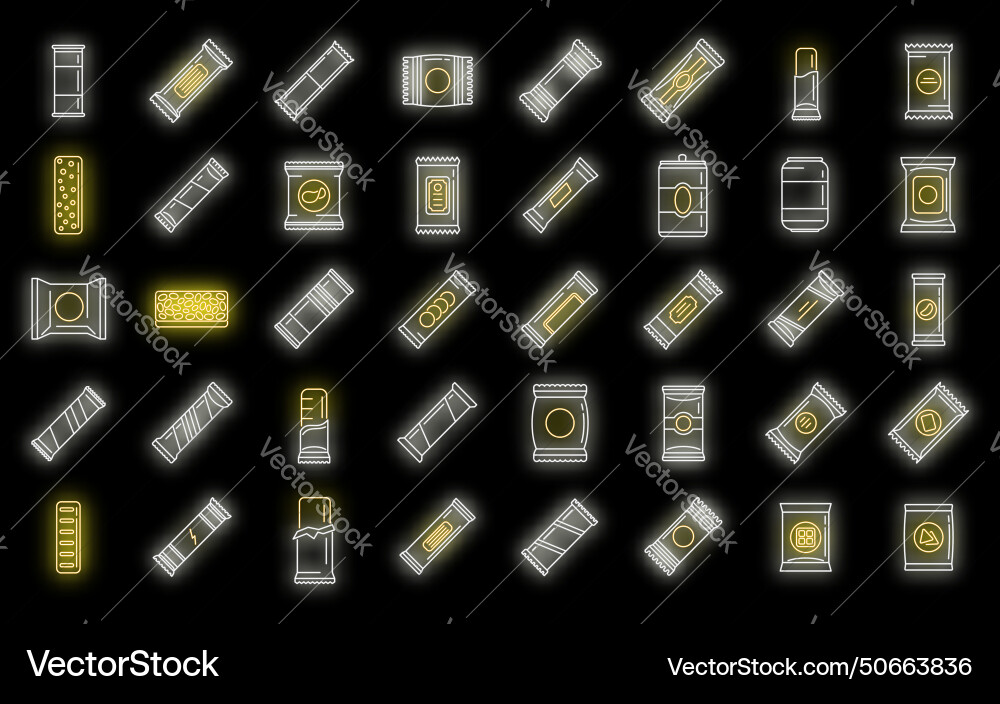 Snack bar icons set neon Royalty Free Vector Image