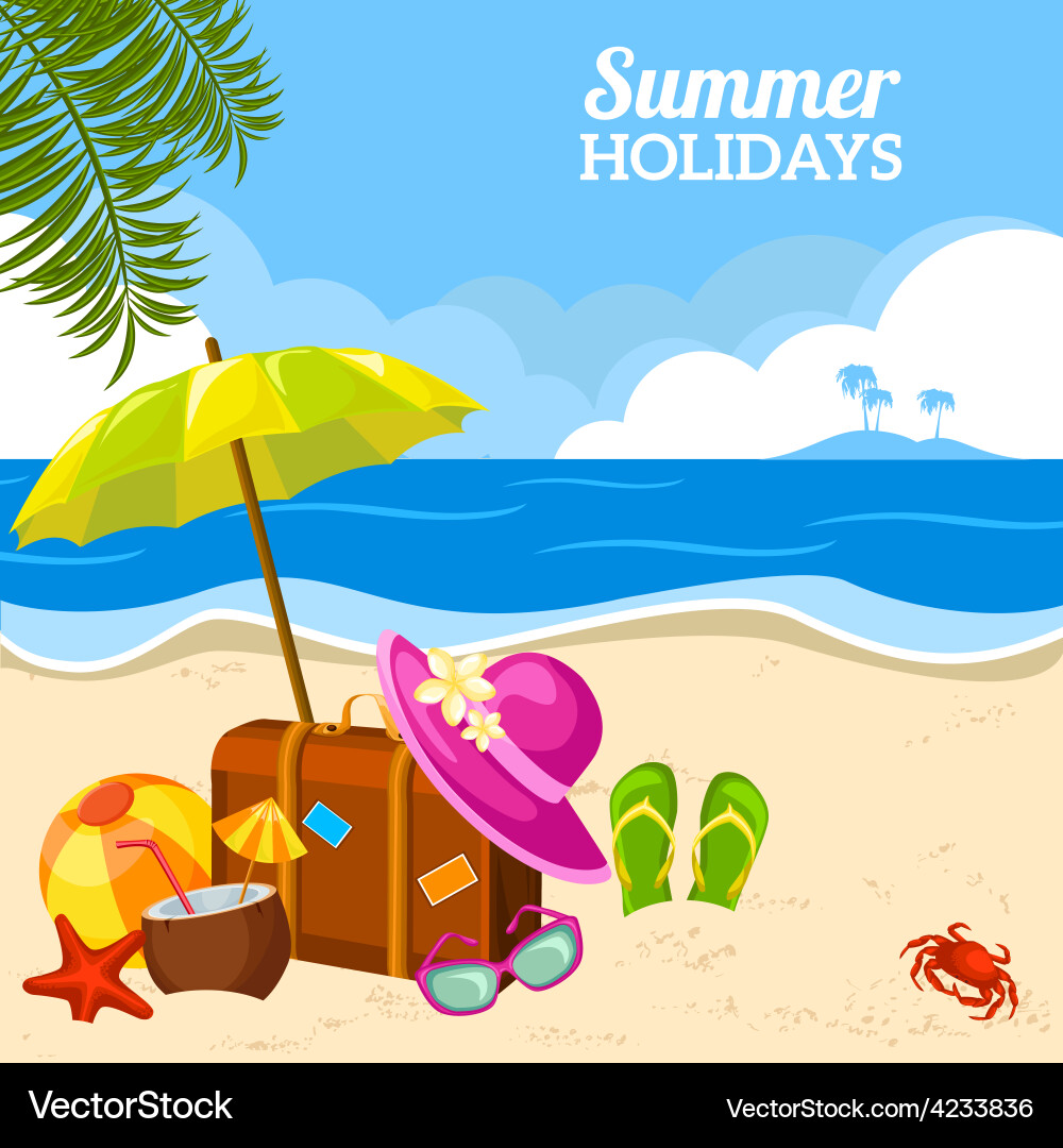 Summer seaside view on the beach poster Royalty Free Vector