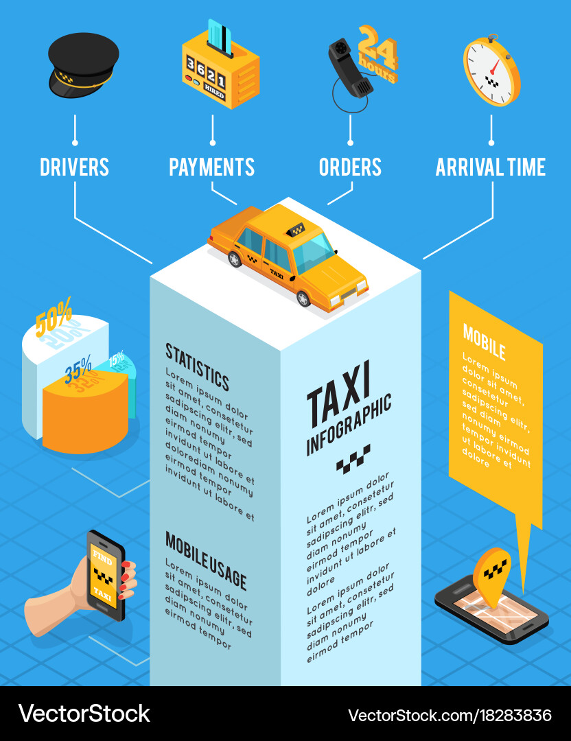 Taxi service isometric infographics layout Vector Image