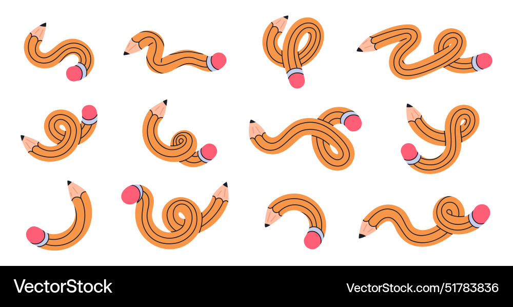 Twisted pencils curved funny intertwined Vector Image