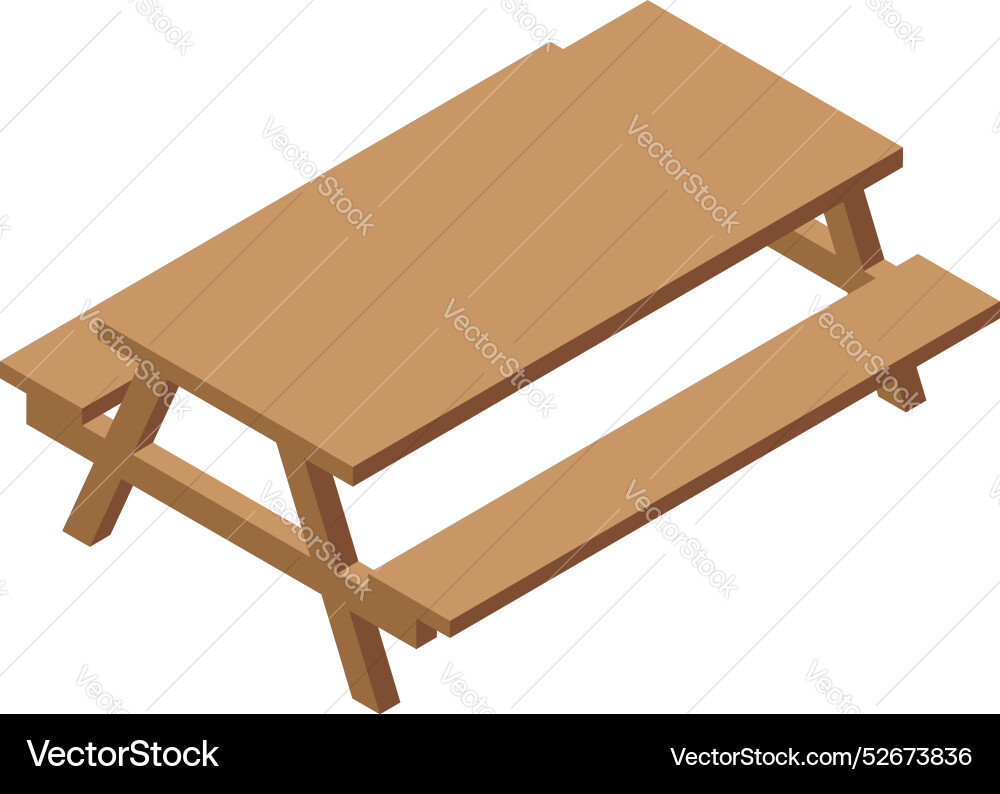 Wooden picnic table with benches isometric Vector Image