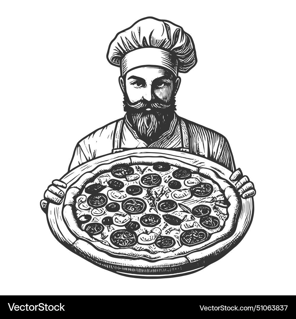 Chef presenting a freshly baked pizza Royalty Free Vector
