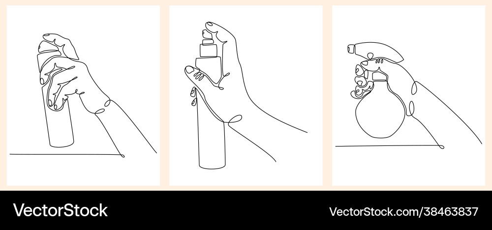 Continuous line drawing hand holding spray Vector Image