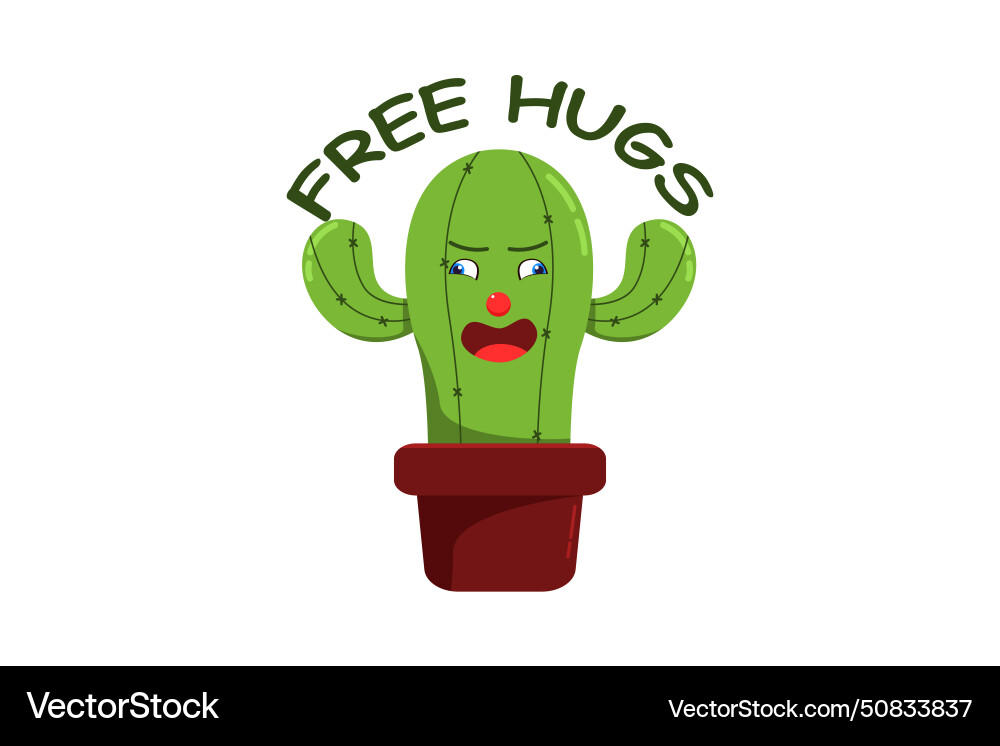 Free hug cactus funny and weird sticker Royalty Free Vector