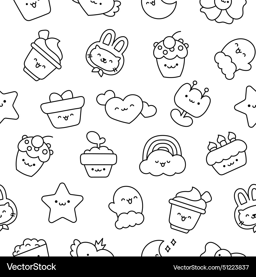 Happy kawaii seamless pattern coloring page Vector Image