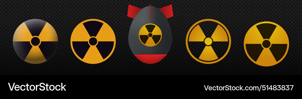 Nuclear atomic symbol set dirty bomb Royalty Free Vector