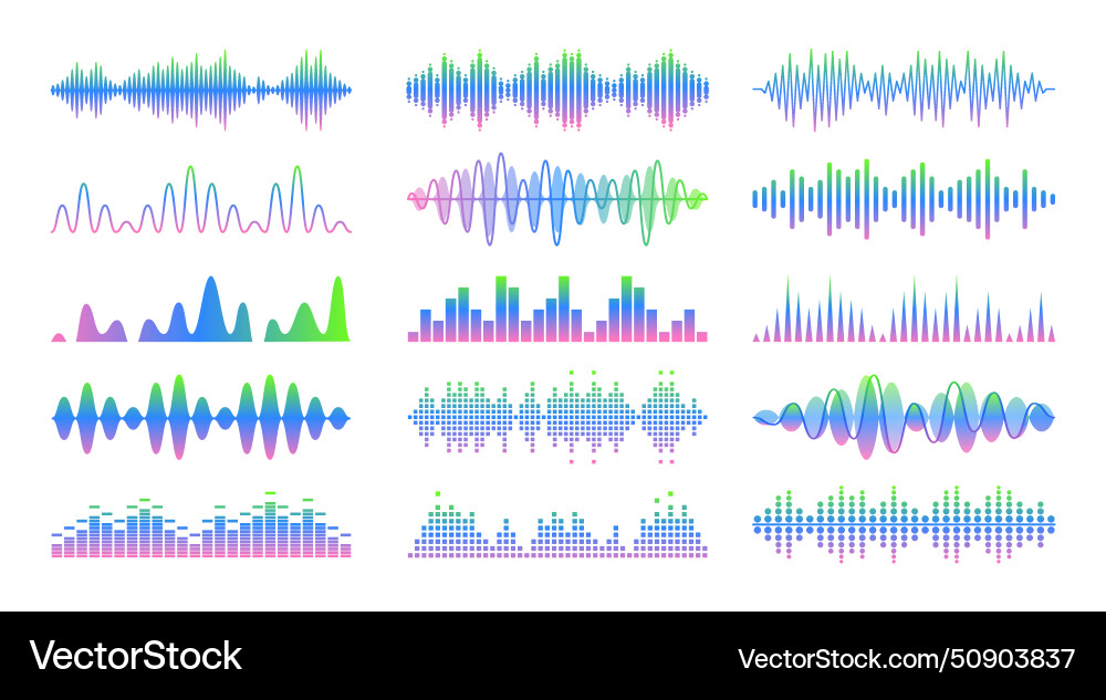 Sound wave symbols set represents music waveform Vector Image