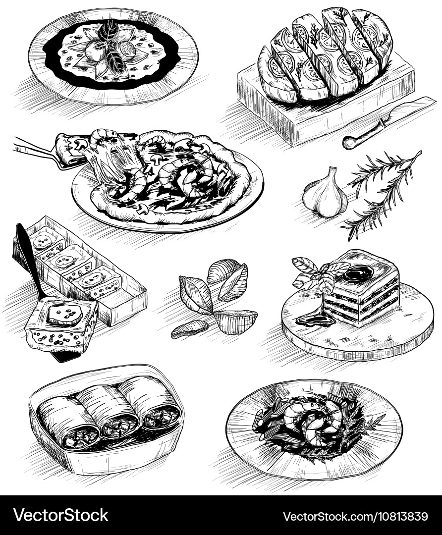 Hand drawn menu food sketches Royalty Free Vector Image