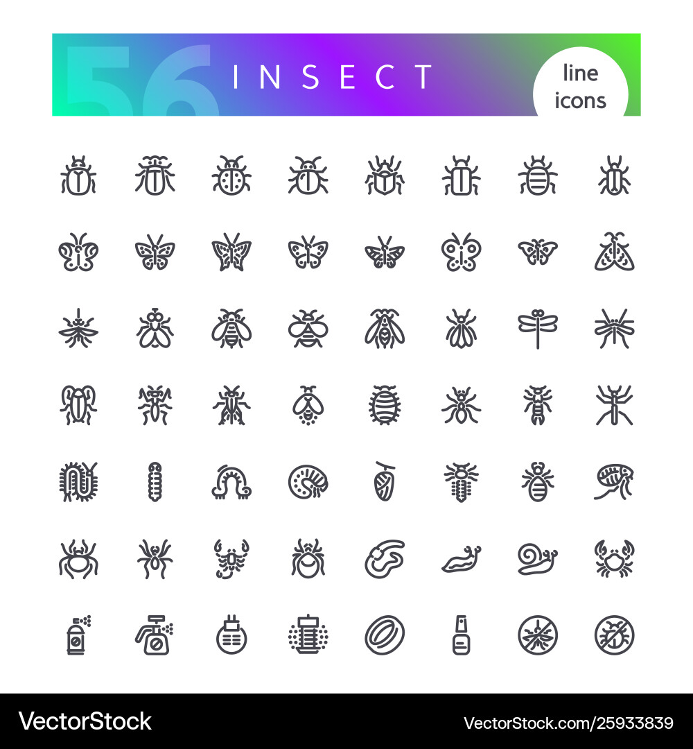 Insect line icons set Royalty Free Vector Image