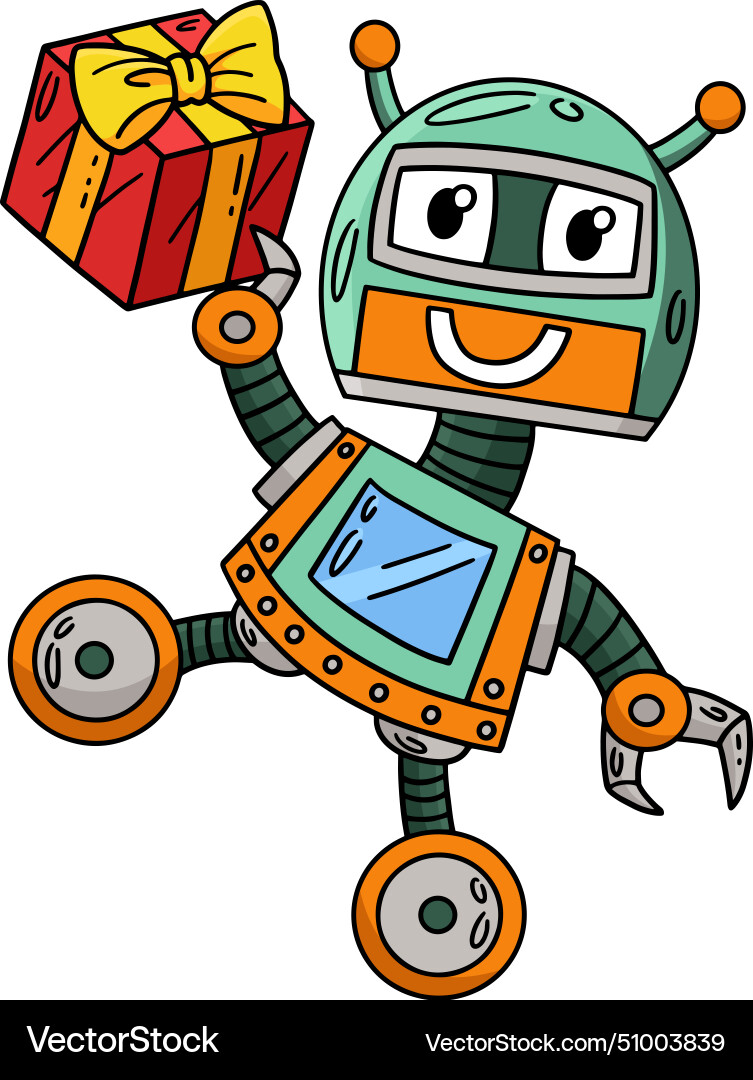 Robot with a present cartoon colored clipart Vector Image