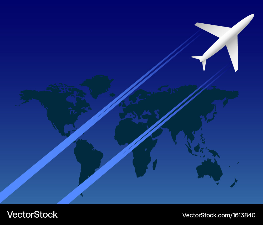 Airplane on sky and map Royalty Free Vector Image
