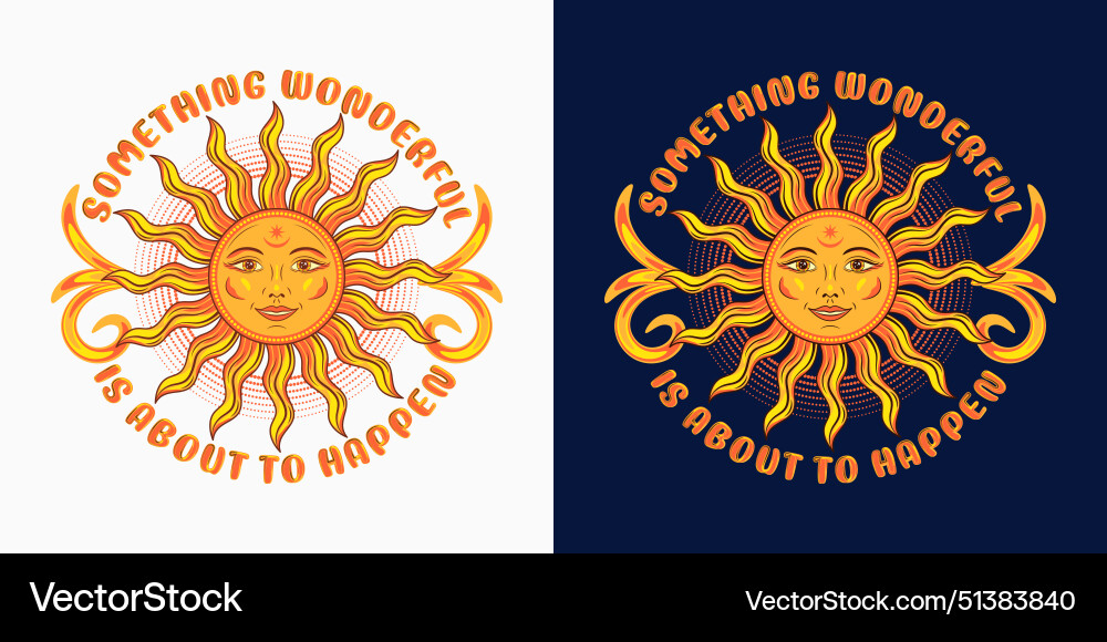 Circular label with smiling sun face text Vector Image