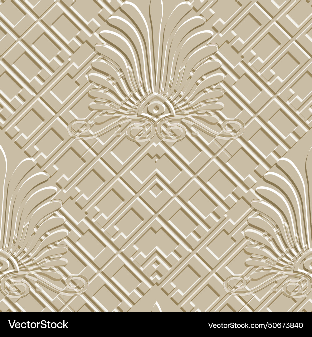 Floral emboss textured 3d greek seamless pattern Vector Image