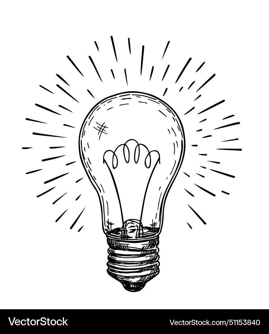 Sketch light bulb incandescent lamp Royalty Free Vector