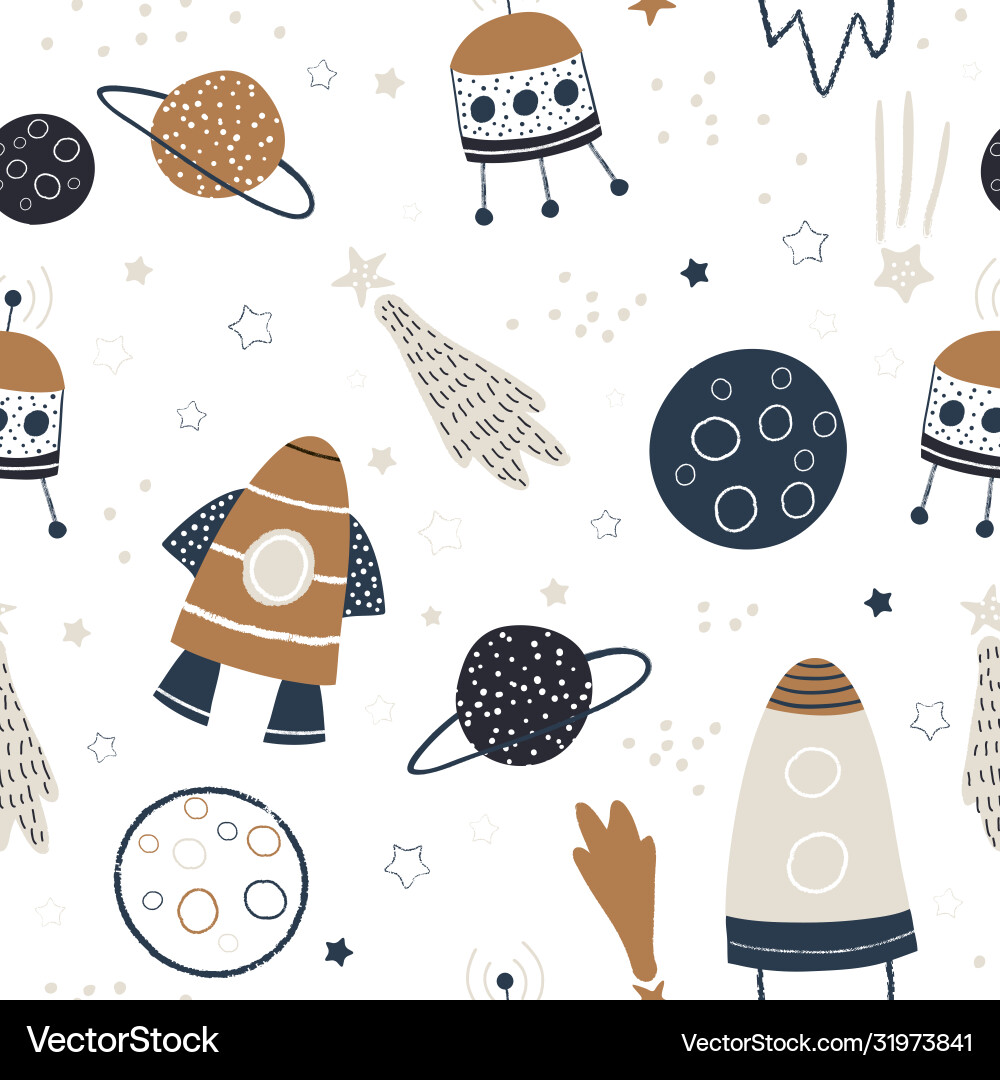 Childish seamless pattern with hand drawn space Vector Image