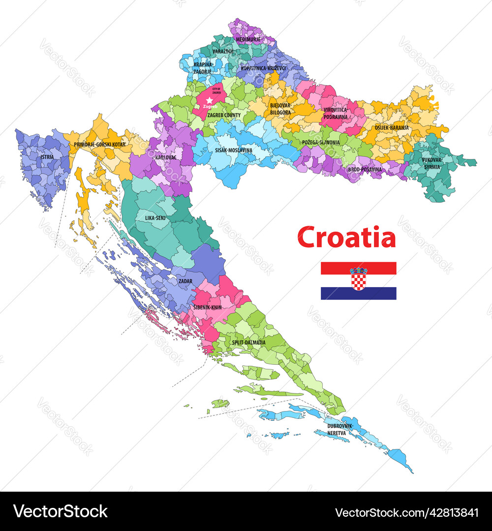 Croatia municipalities high detailed map colored Vector Image