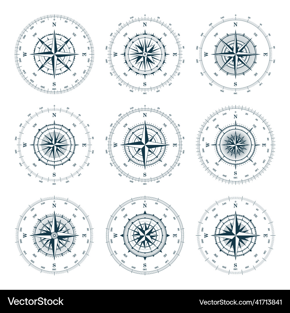 Vintage marine wind rose nautical chart Royalty Free Vector