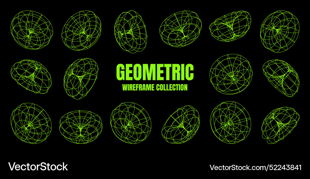 Wireframe lined shapes perspective mesh 3d grid Vector Image